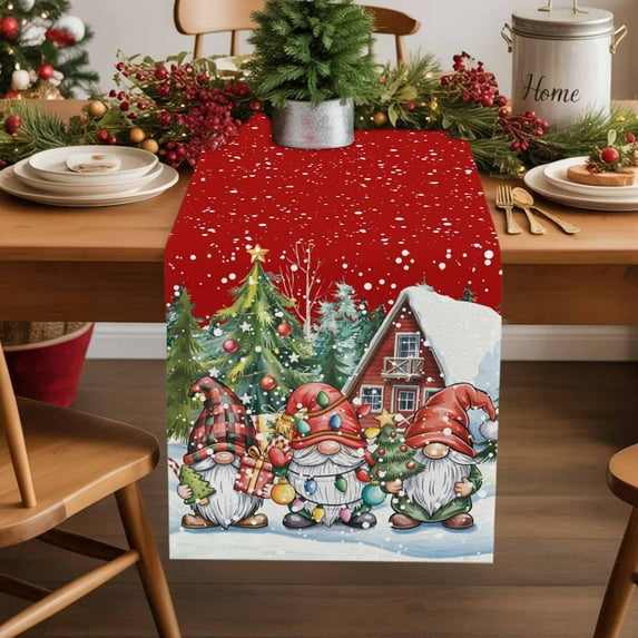 Christmas Tree Farmhouse Gnomes Table Runner 13x60in Non-Slip Cotton ...