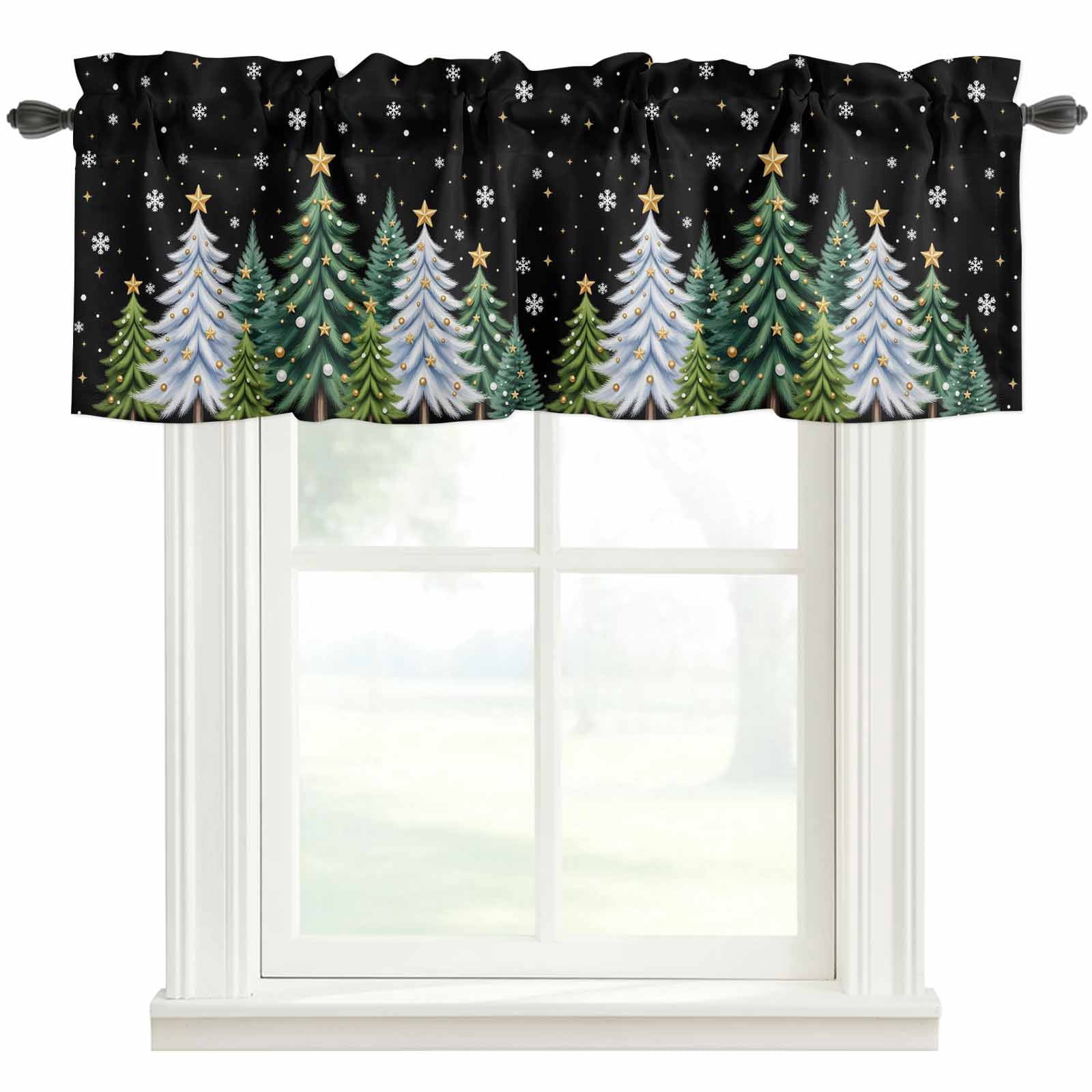 Christmas Tree Farmhouse Short Window Curtain Valances, Winter ...
