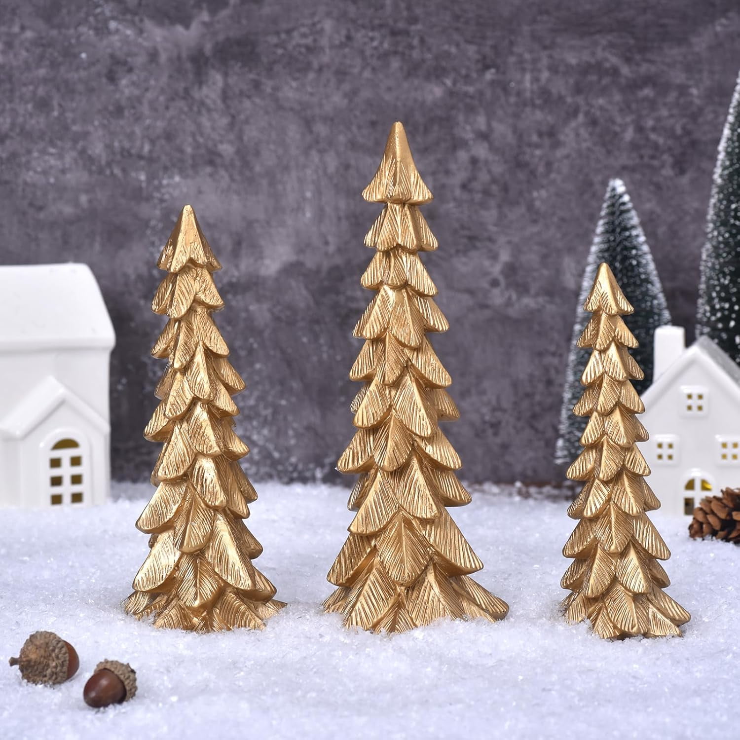 Christmas Tree Figurines Set of 3, Resin Tabletop Christmas Tree Decor ...