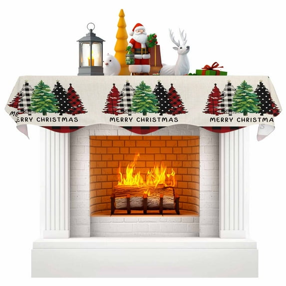 Christmas Tree Fireplace Mantel Scarf Table Runner, Green Xmas Tree Red ...