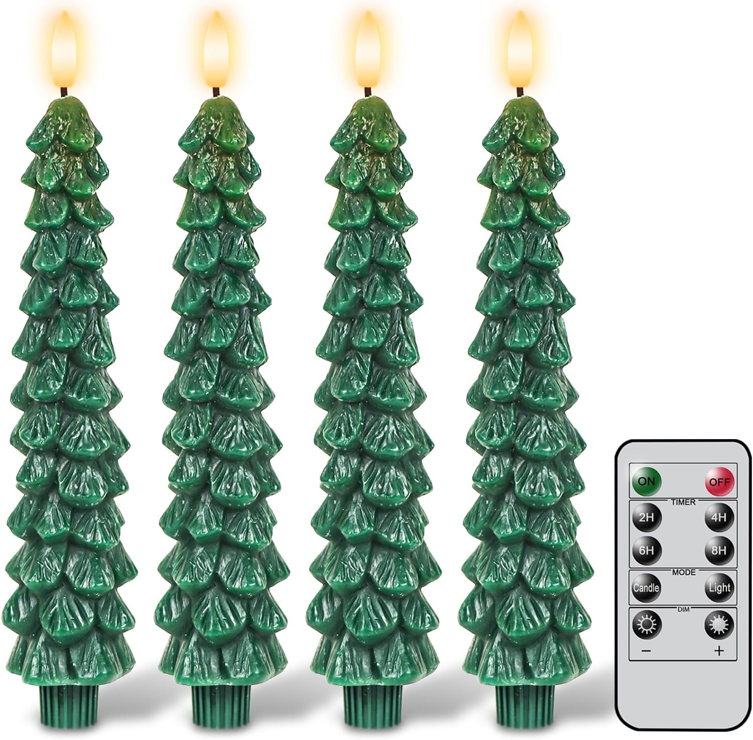 Christmas Tree Flameless Taper Candles with Remote Timer, Christmas LED ...