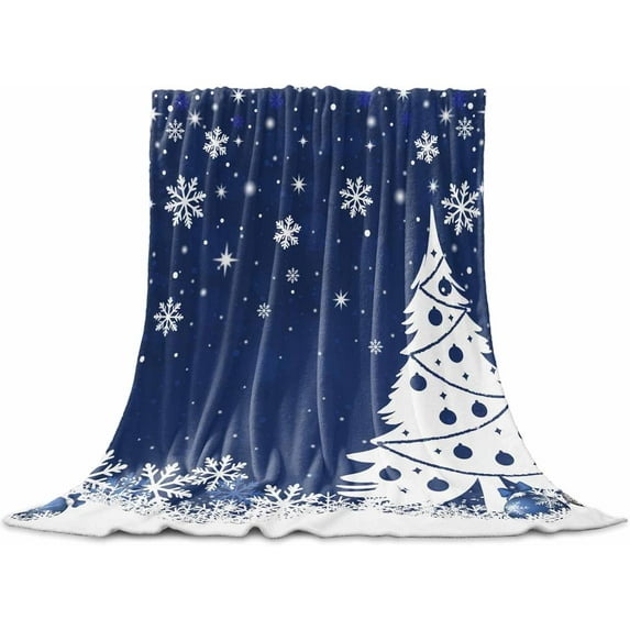 Christmas Tree Flannel Blanket 50x60In Winter Snowflakes Silver Xmas ...