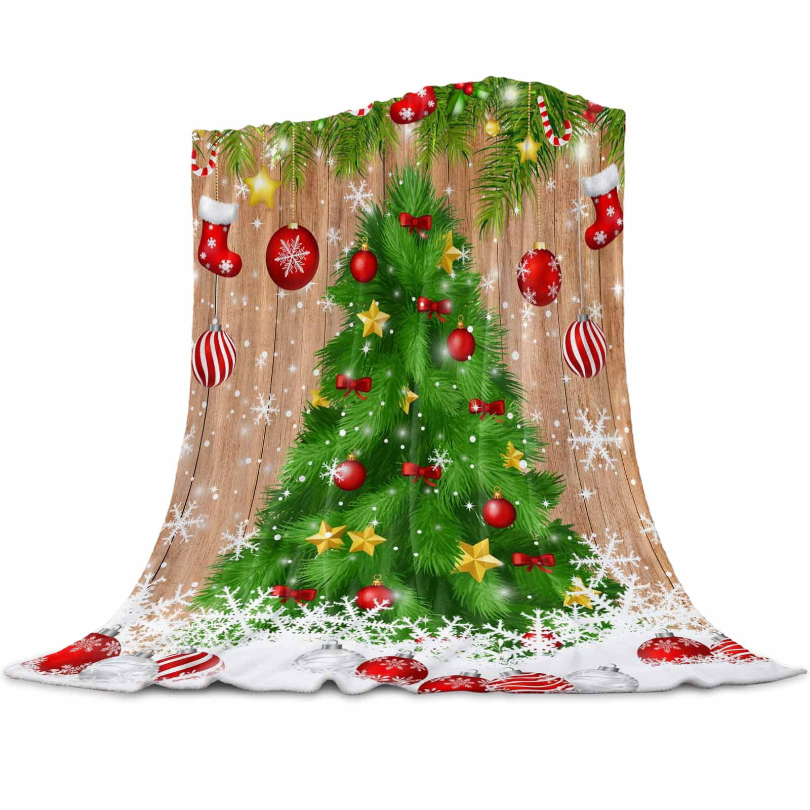 Christmas Tree Flannel Blanket for Bed,Travel and Camping, Red Xmas ...