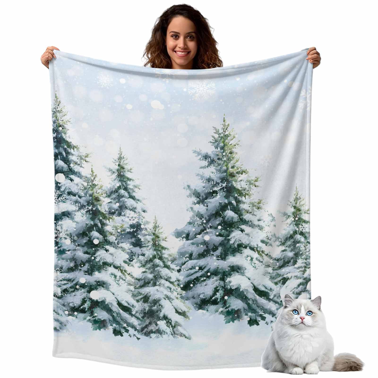Christmas Tree Flannel Blanket for Bed,Travel and Camping, Winter Snow ...