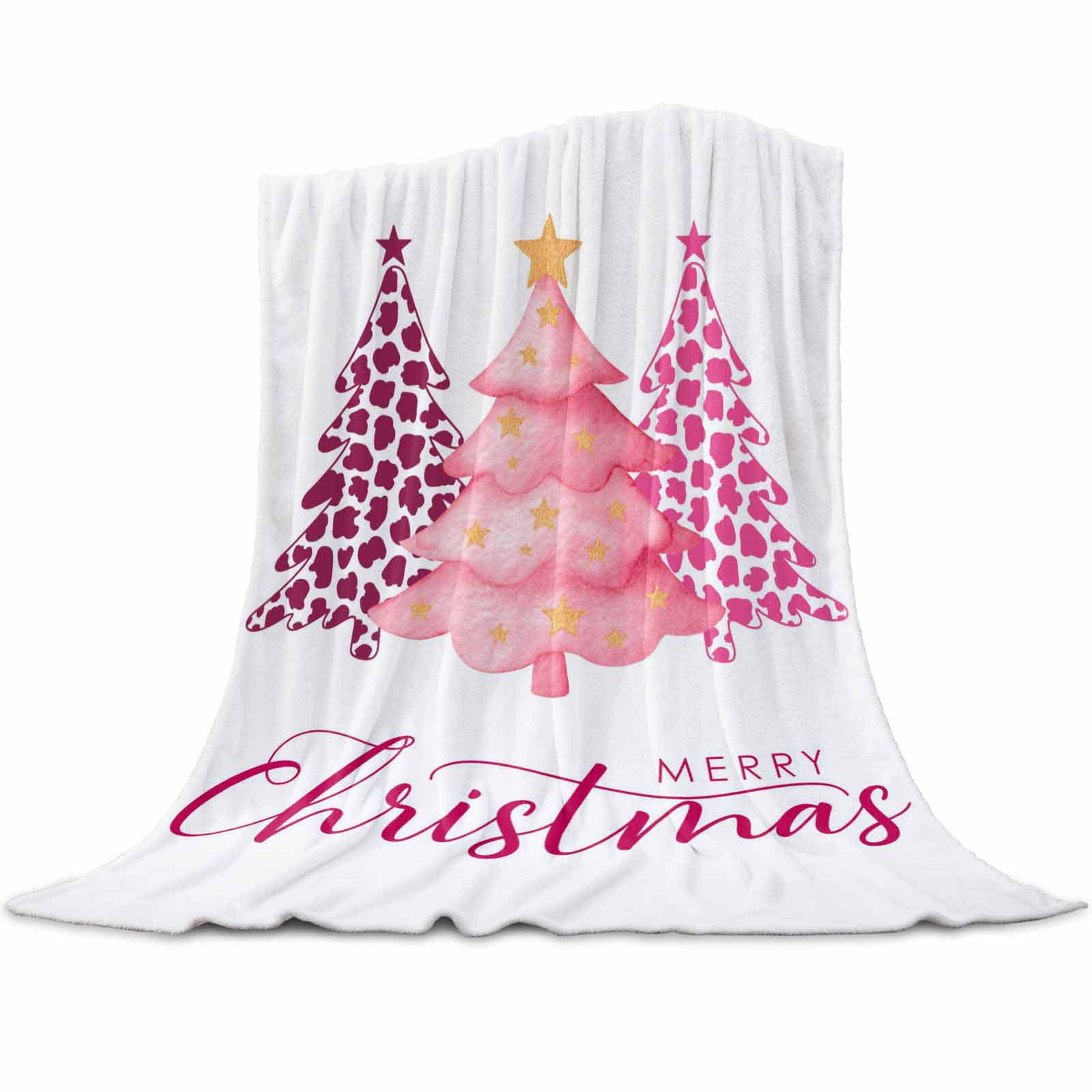 Christmas Tree Flannel Blanket for Bed,Travel and Camping, Winter Pink ...