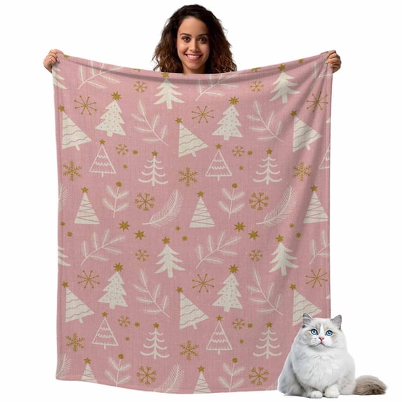 Christmas Tree Fleece Throw Blanket Lightweight Gold Star Snowflakes ...