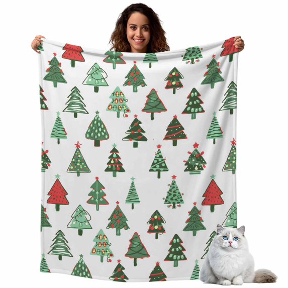Christmas Tree Fleece Throw Blanket Lightweight Hand Painted Cartoon ...