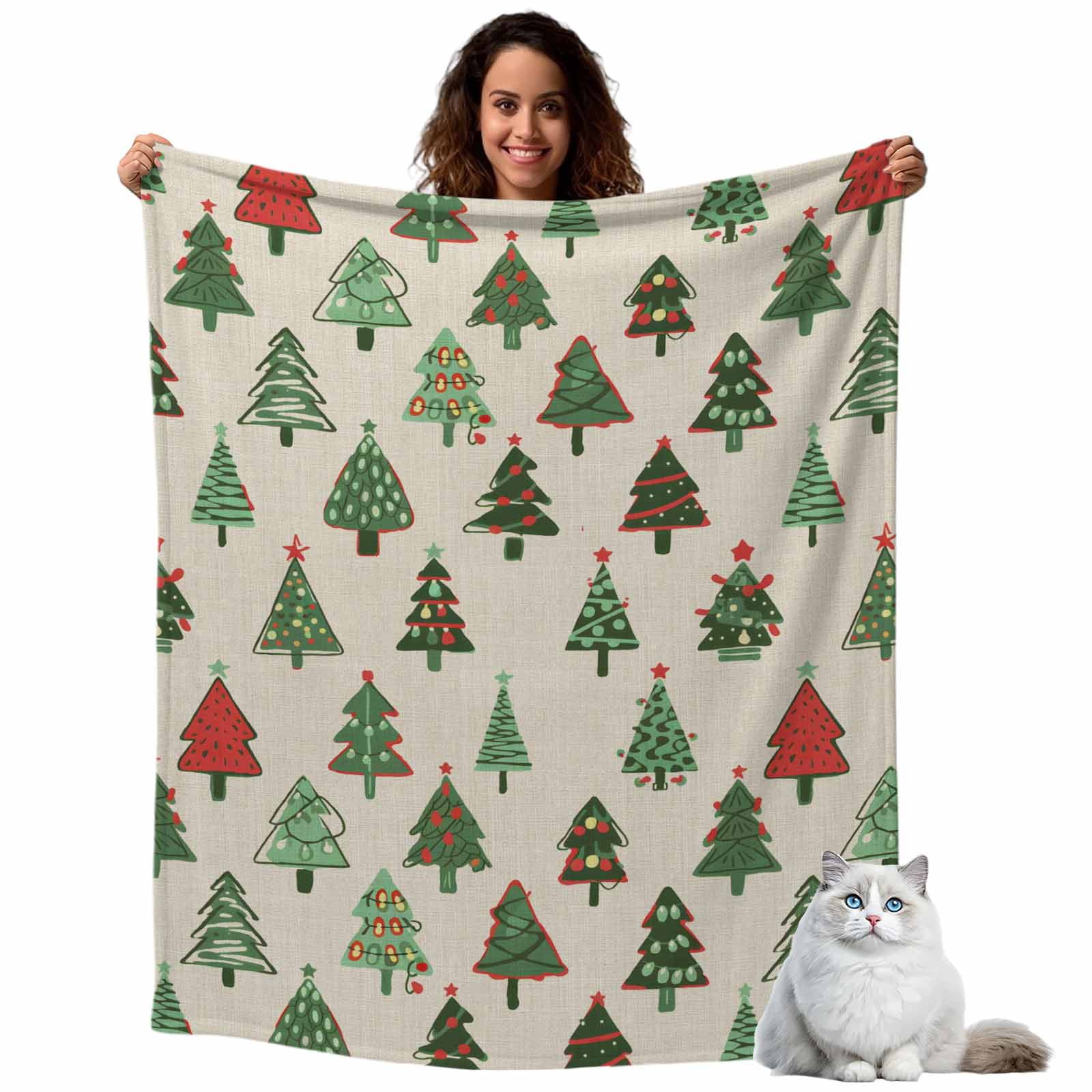 Christmas Tree Fleece Throw Blanket Lightweight Hand Painted Cartoon ...