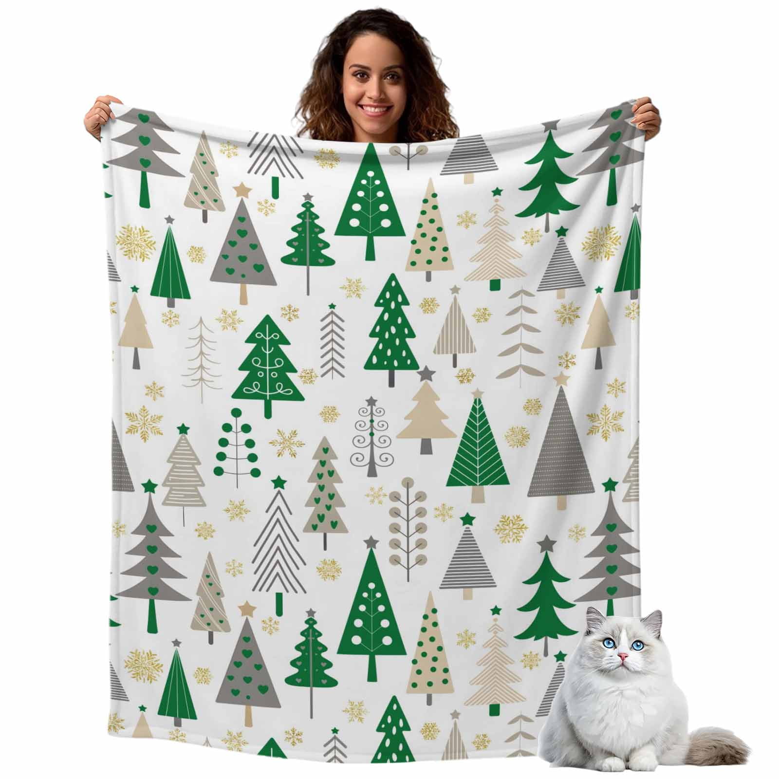 Christmas Tree Fleece Throw Blanket Lightweight Snowflake Winter Green ...