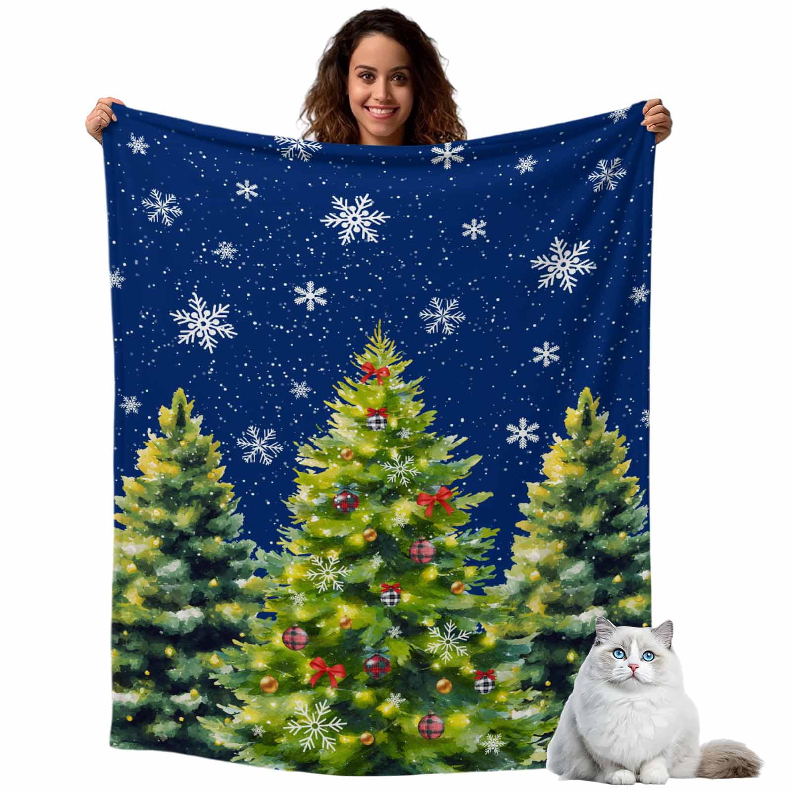 Christmas Tree Fleece Throw Blanket Lightweight Winter Xmas Snowflake ...