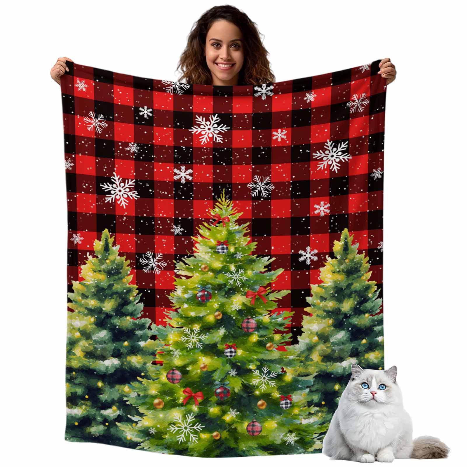Christmas Tree Fleece Throw Blanket Lightweight Winter Xmas Snowflake ...