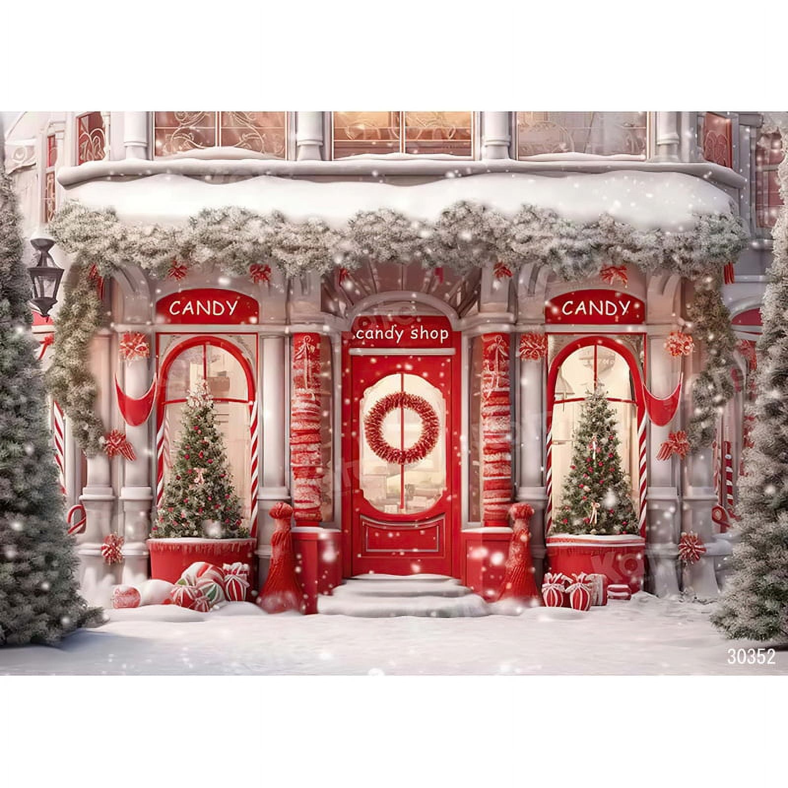 Christmas Tree Flower Wreath Wooden Gift Photography Backdrop Window ...