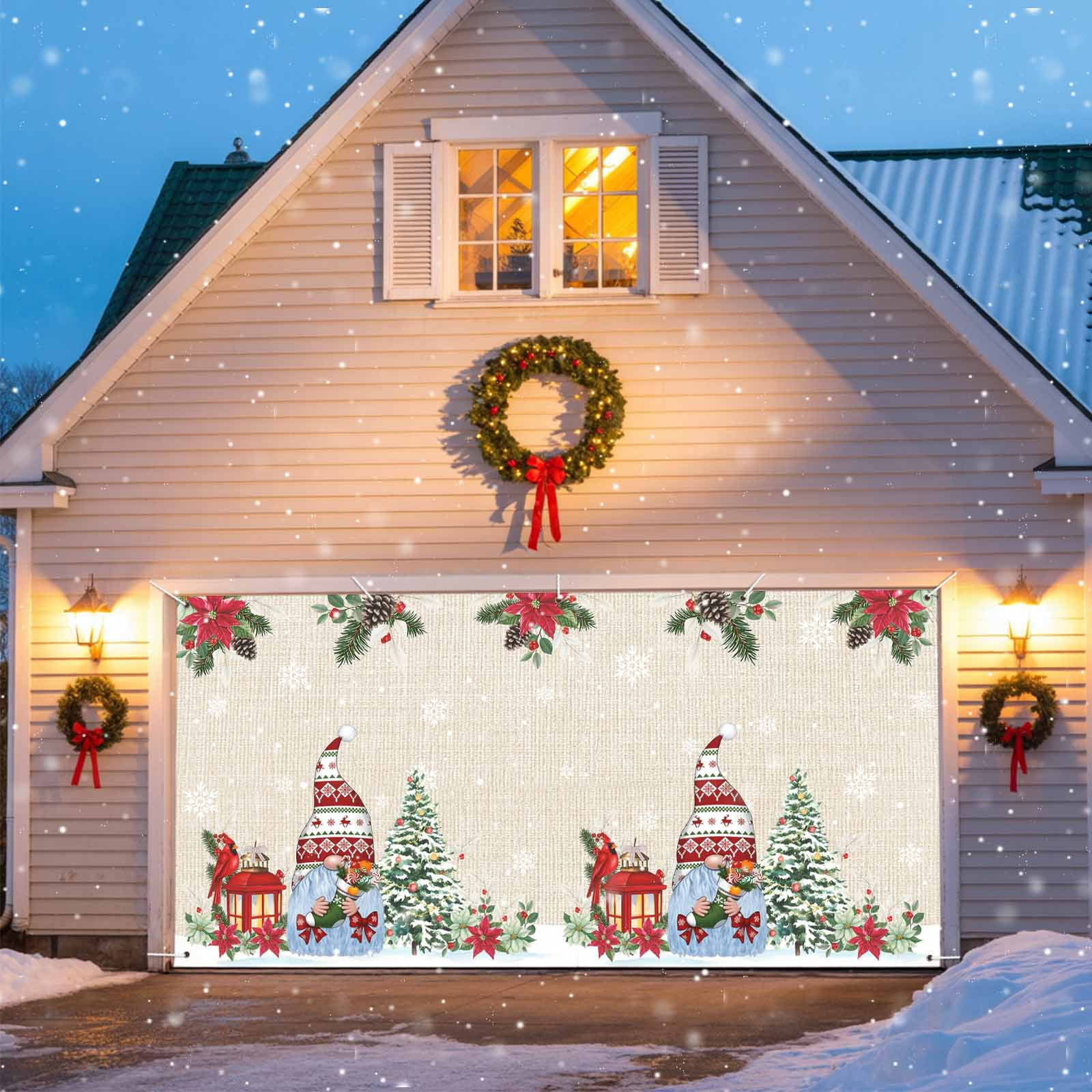 Christmas Tree Garage Door Banner Covers, Gift Dwarf Flowers Snowflakes ...