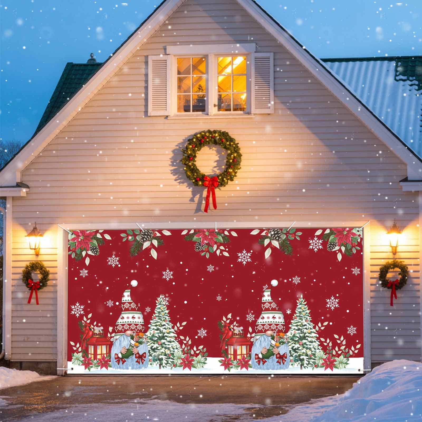 Christmas Tree Garage Door Banner Covers, Gift Dwarf Red Flowers ...