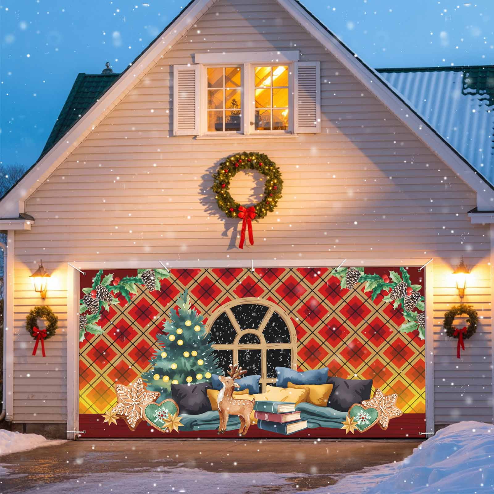 Christmas Tree Garage Door Banner Covers, Reindeer Gingerbread Star ...