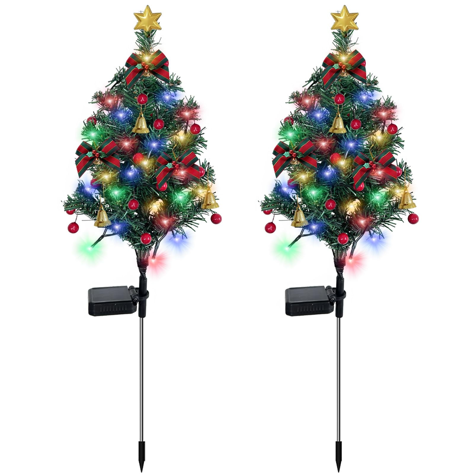 Christmas Tree Garden Solar Stake Lights for Outdoor, 2 Pack 20 LED ...