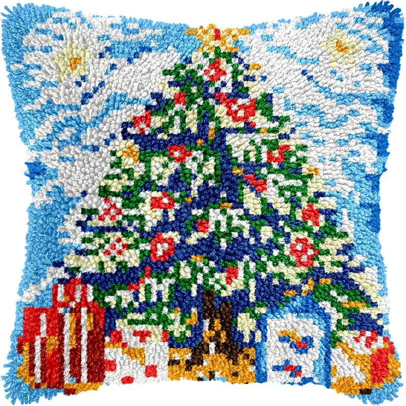 Christmas Tree & Gift Box Latch Hook Pillow Kits Cushion Pillowcase ...