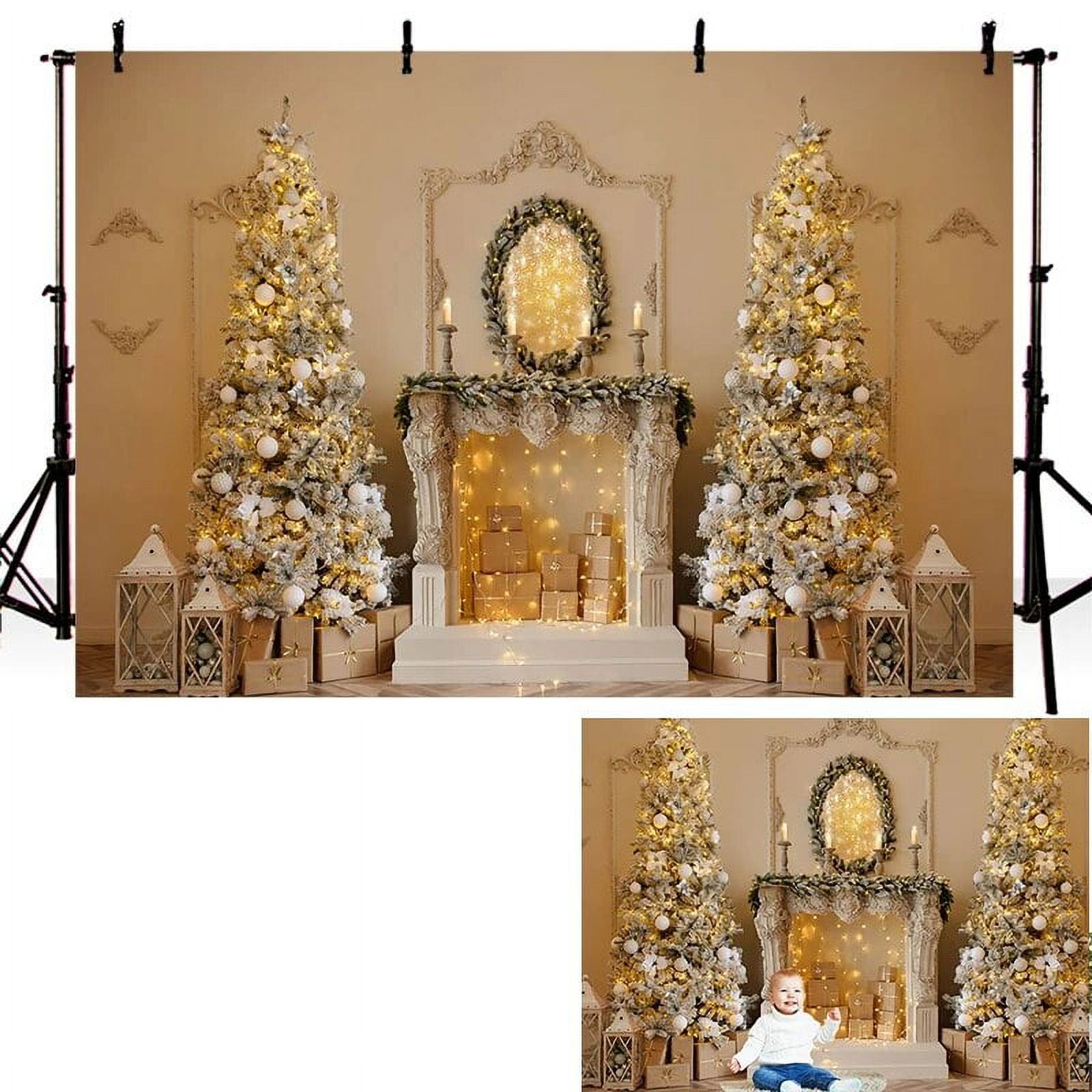 Christmas Tree Gift Photocall Backdrop Window Fireplace Baby Family ...