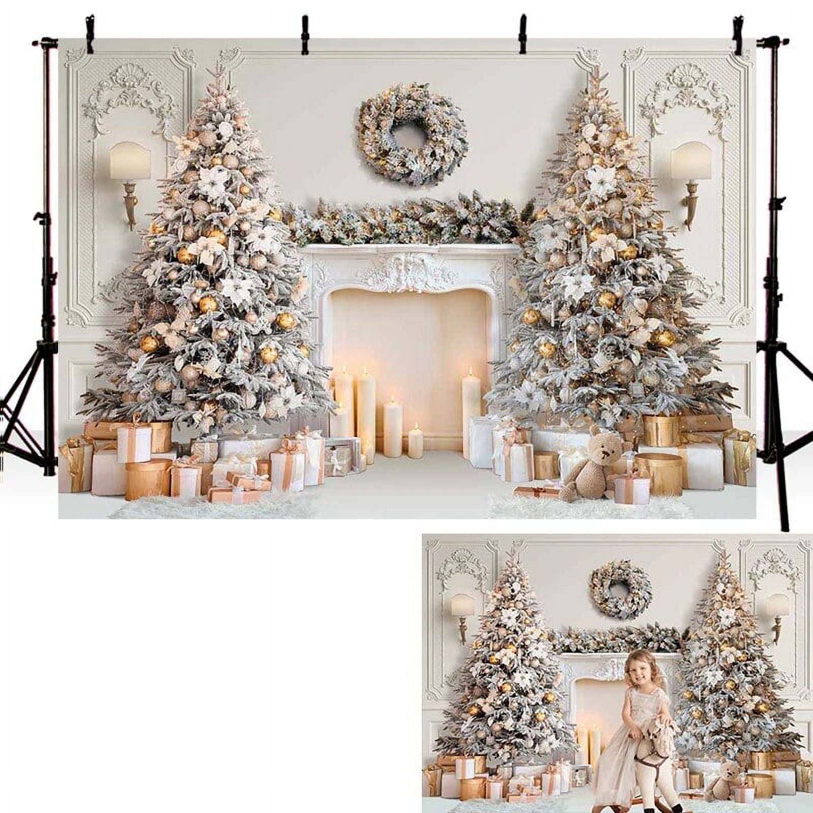 Christmas Tree Gift Photocall Backdrop Window Fireplace Baby Family ...
