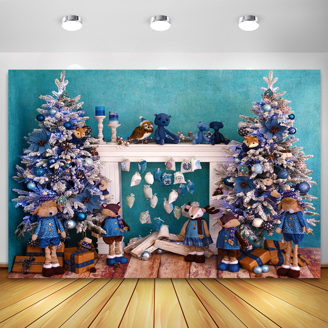 Christmas Tree Gift Photocall Backdrop Window Fireplace Baby Family ...
