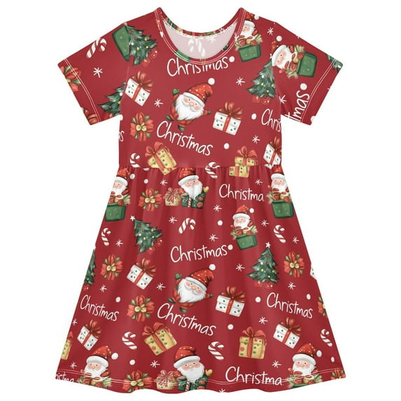 Christmas Tree Gift Short Sleeve Dress A-Line Cute Midi Casual Sundress ...