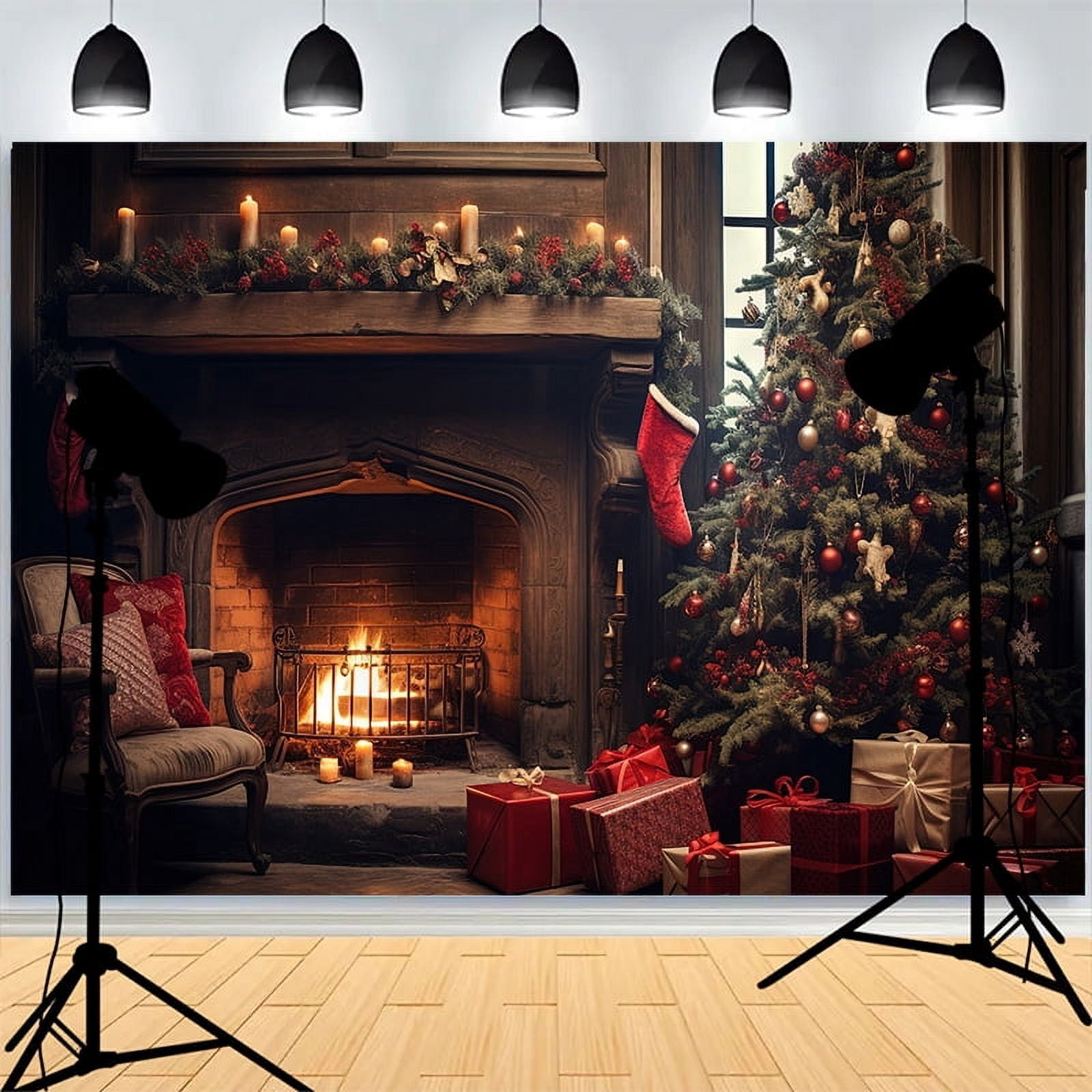 Christmas Tree Gifts Window Photography Backdrop Living Room Snowflake ...
