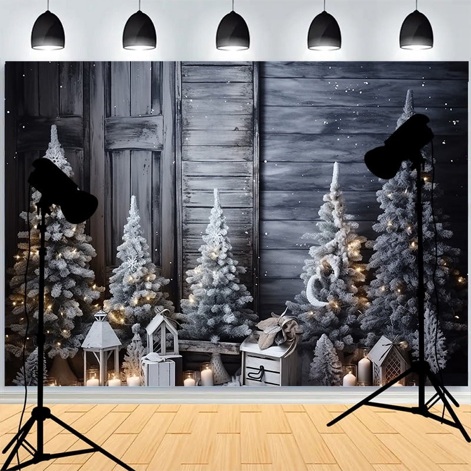 Christmas Tree Gifts Window Photography Backdrop Living Room Snowflake ...