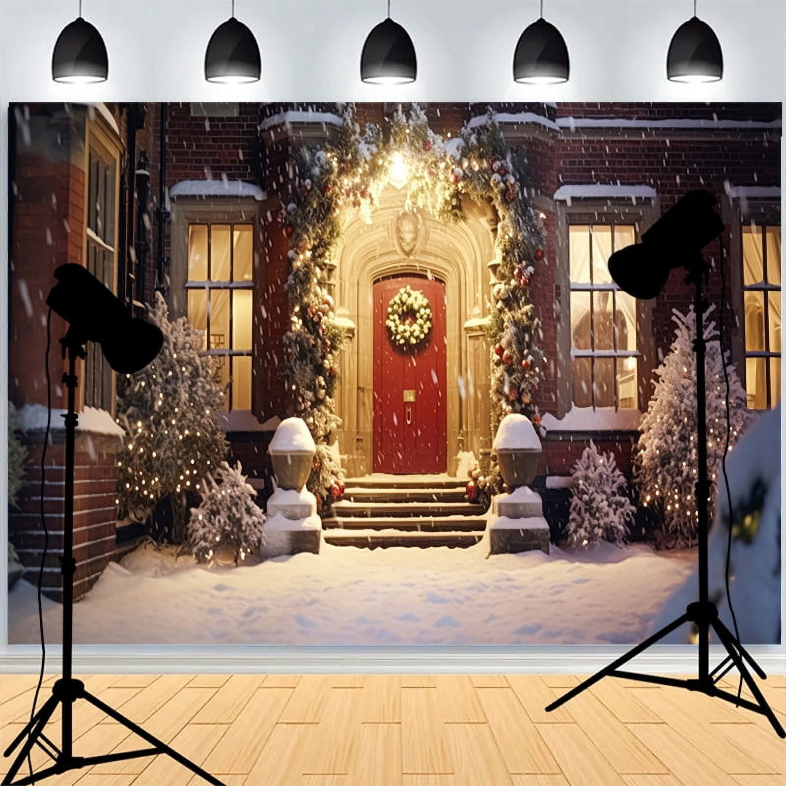 Christmas Tree Gifts Wood Photography Backdrop Living Room Snowflake ...