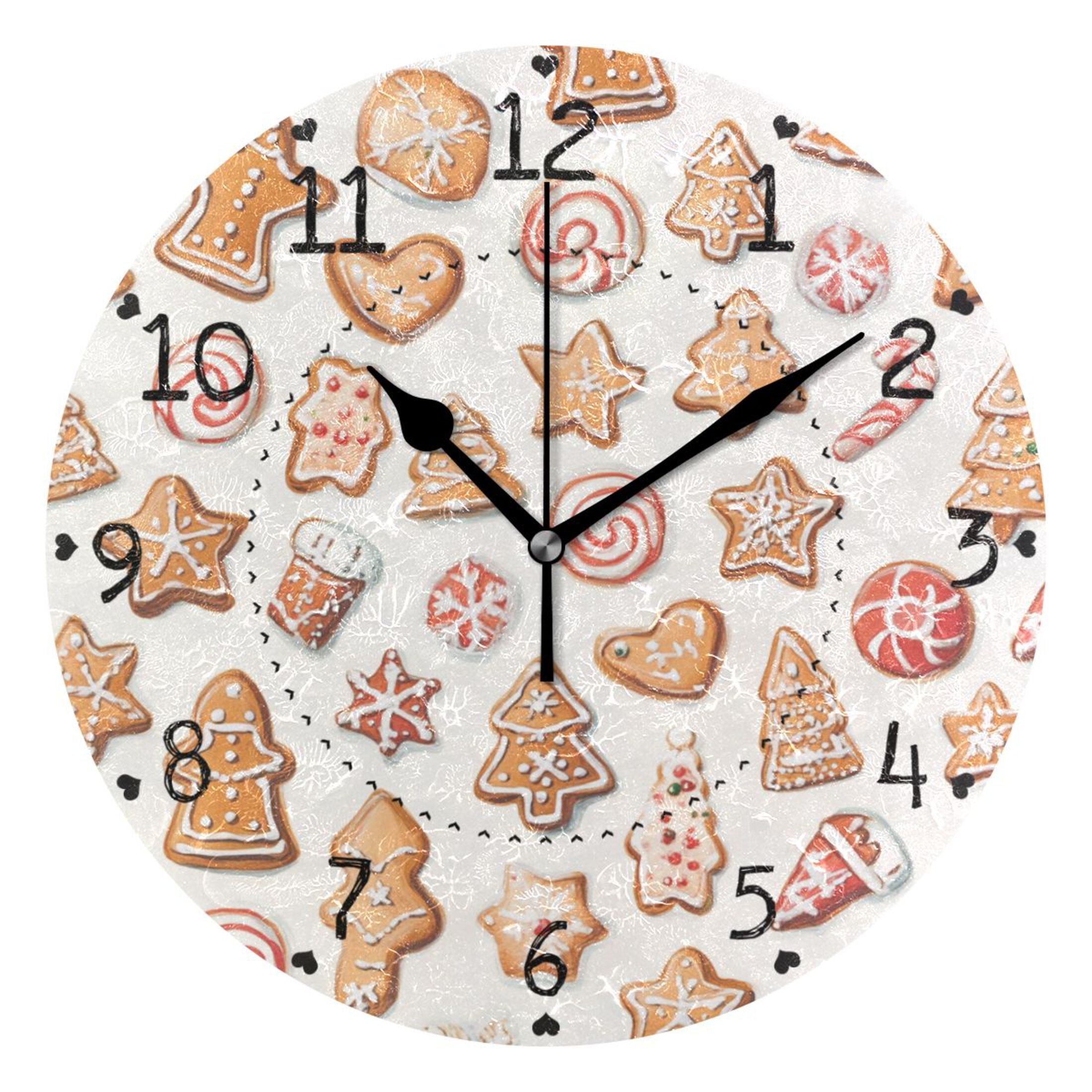 Christmas Tree Gingerbread Heart Cookie Candy Round Wall Clock Silent ...