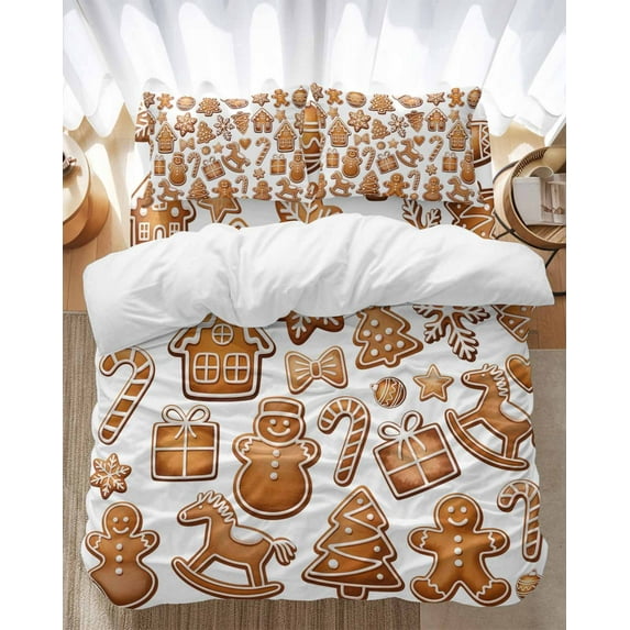 Christmas Tree Gingerbread Man Bedding Duvet Cover Set King Size 4 ...