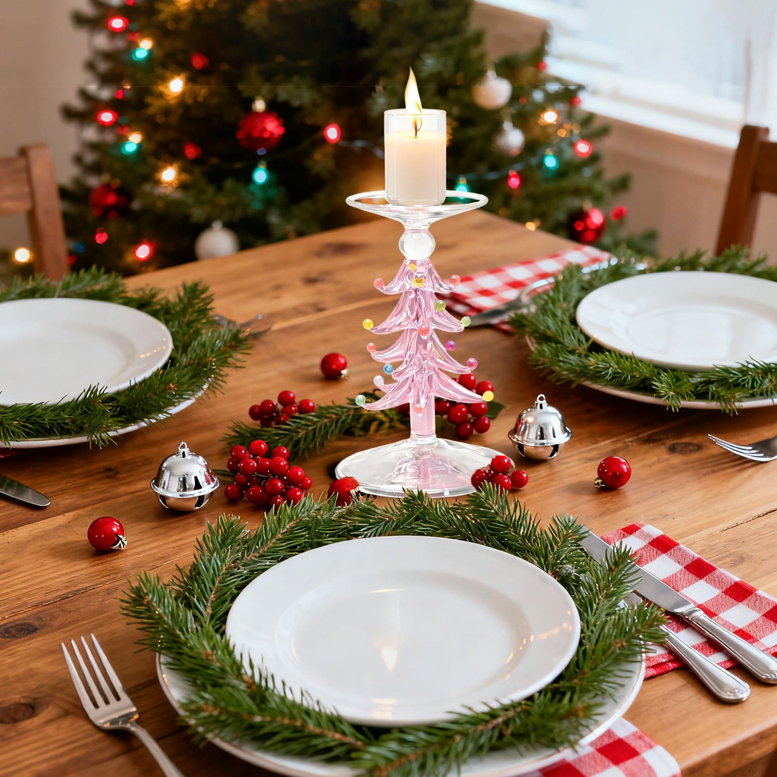 Christmas Tree Glass Candle Christmas Wreath Candle Stand Colorful Home ...