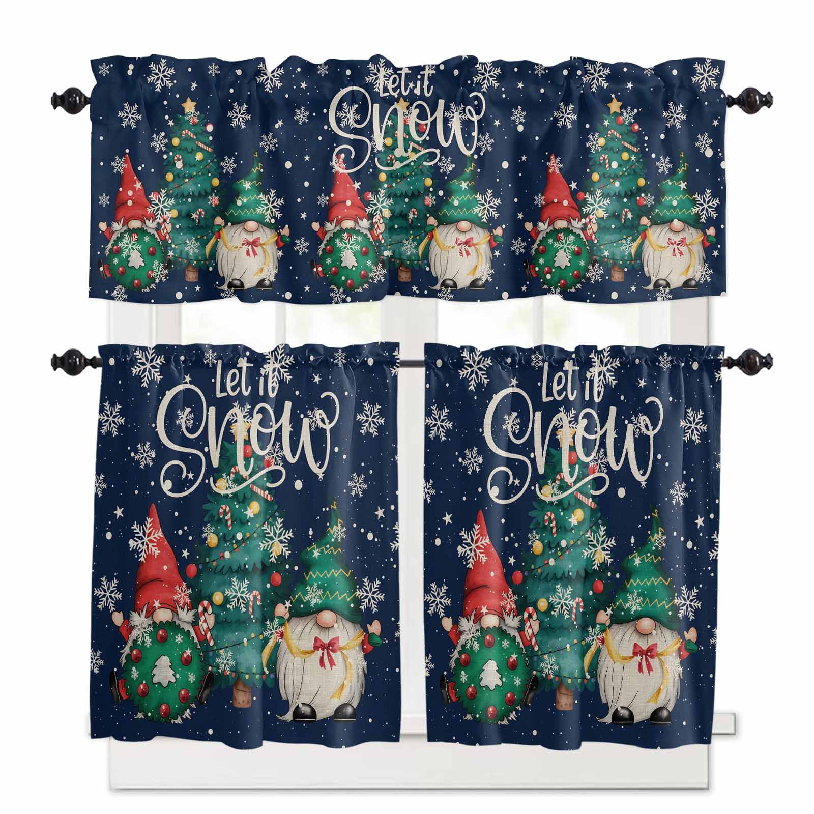 Christmas Tree Gnome Kitchen Curtains and Valances Set, Winter ...