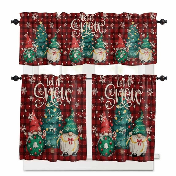 Christmas Tree Gnome Kitchen Curtains Valances and Tiers Set of 3 ...