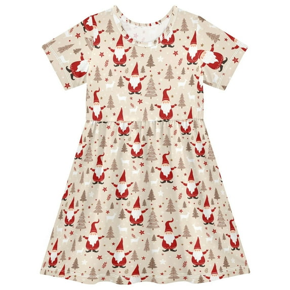Christmas Tree Gnome Reindeer Short Sleeve Dress A-Line Cute Midi ...