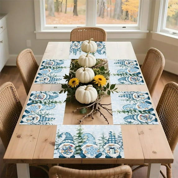 Christmas Tree Gnome Snowflake Gift Winter Blue Placemats Set of 6 ...
