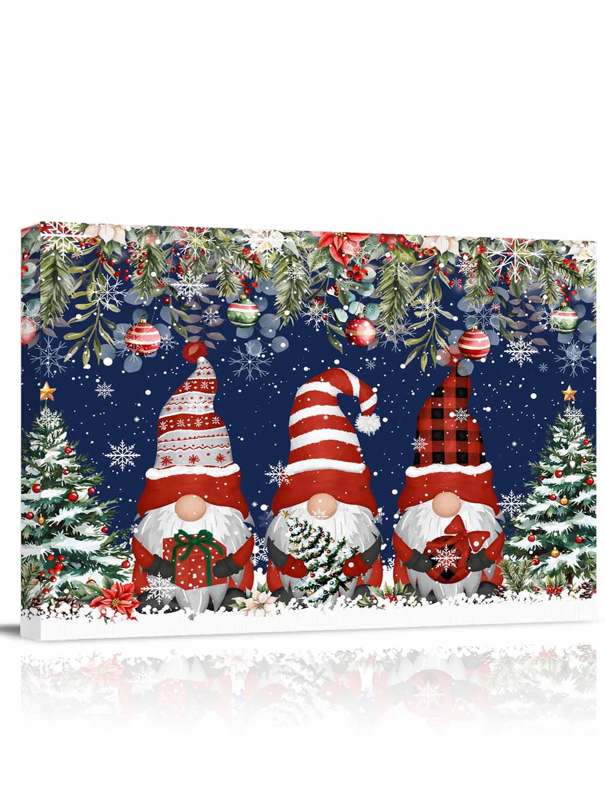 Christmas Tree Gnomes Canvas Print Wall Art Winter Snowflake Eucalyptus ...