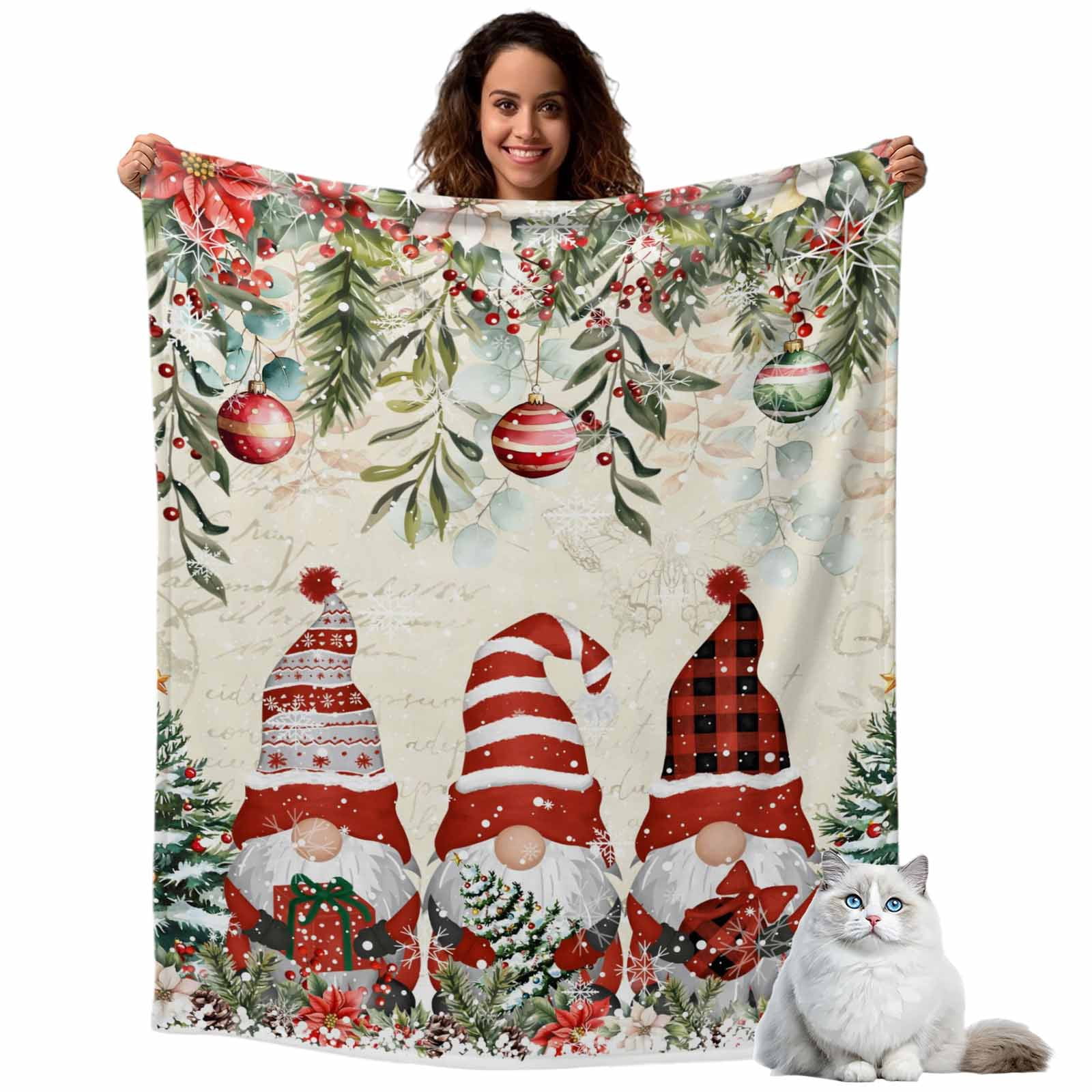 Christmas Tree Gnomes Fleece Throw Blanket Lightweight Winter Snowflake ...