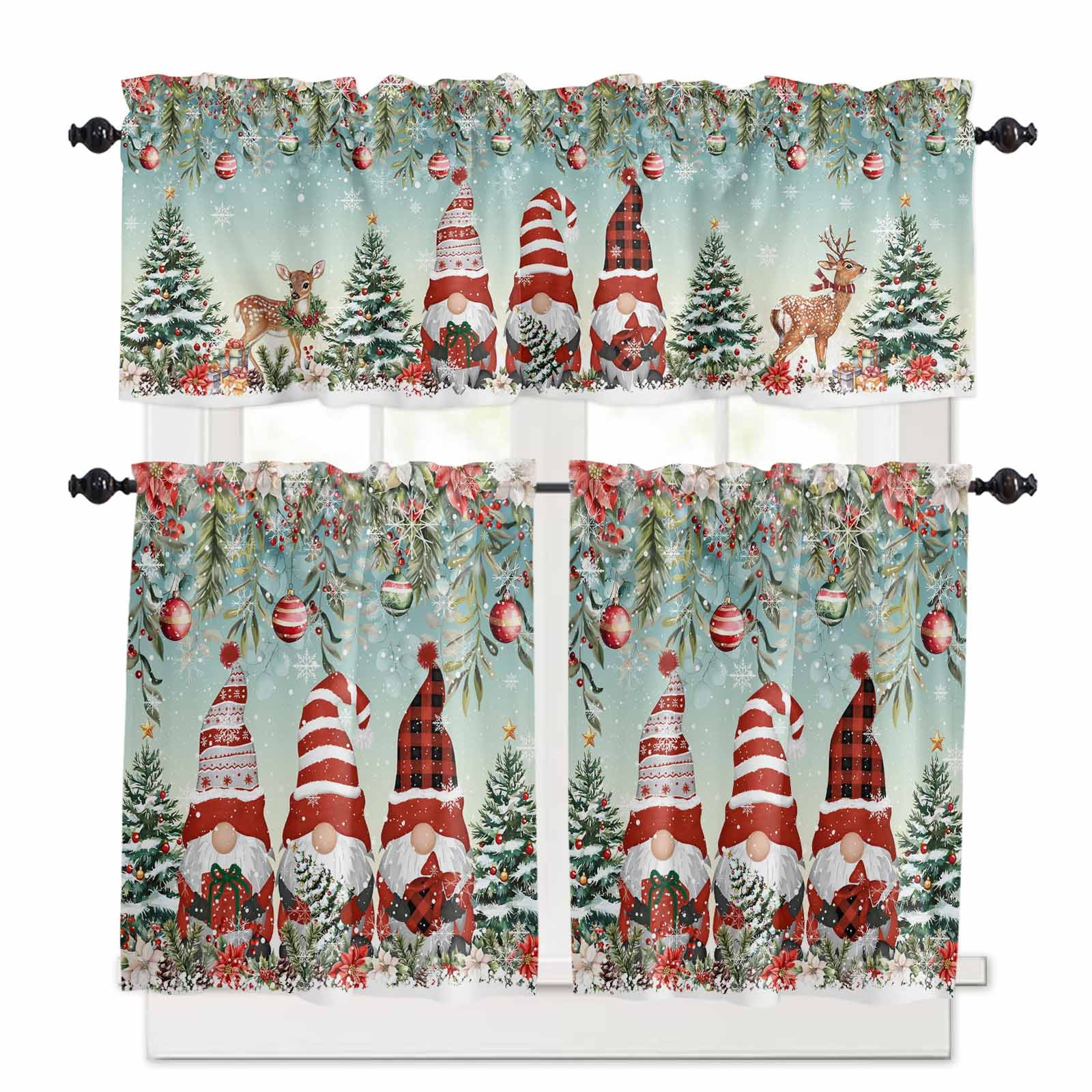 Christmas Tree Gnomes Kitchen Curtains Valances and Tiers Set of 3 ...