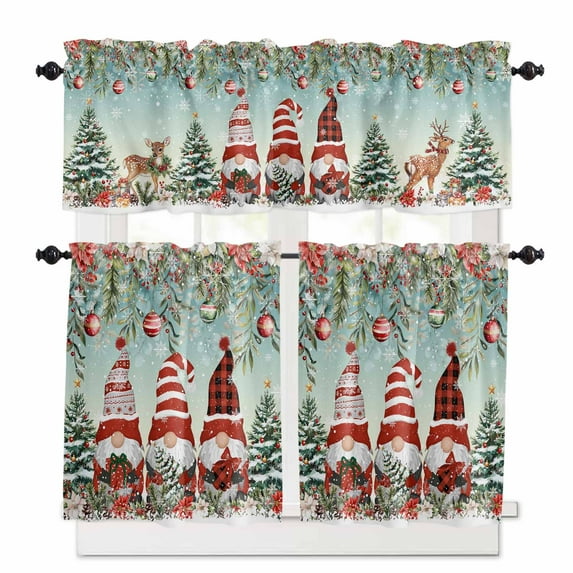 Christmas Tree Gnomes Kitchen Curtains Valances and Tiers Set of 3 ...