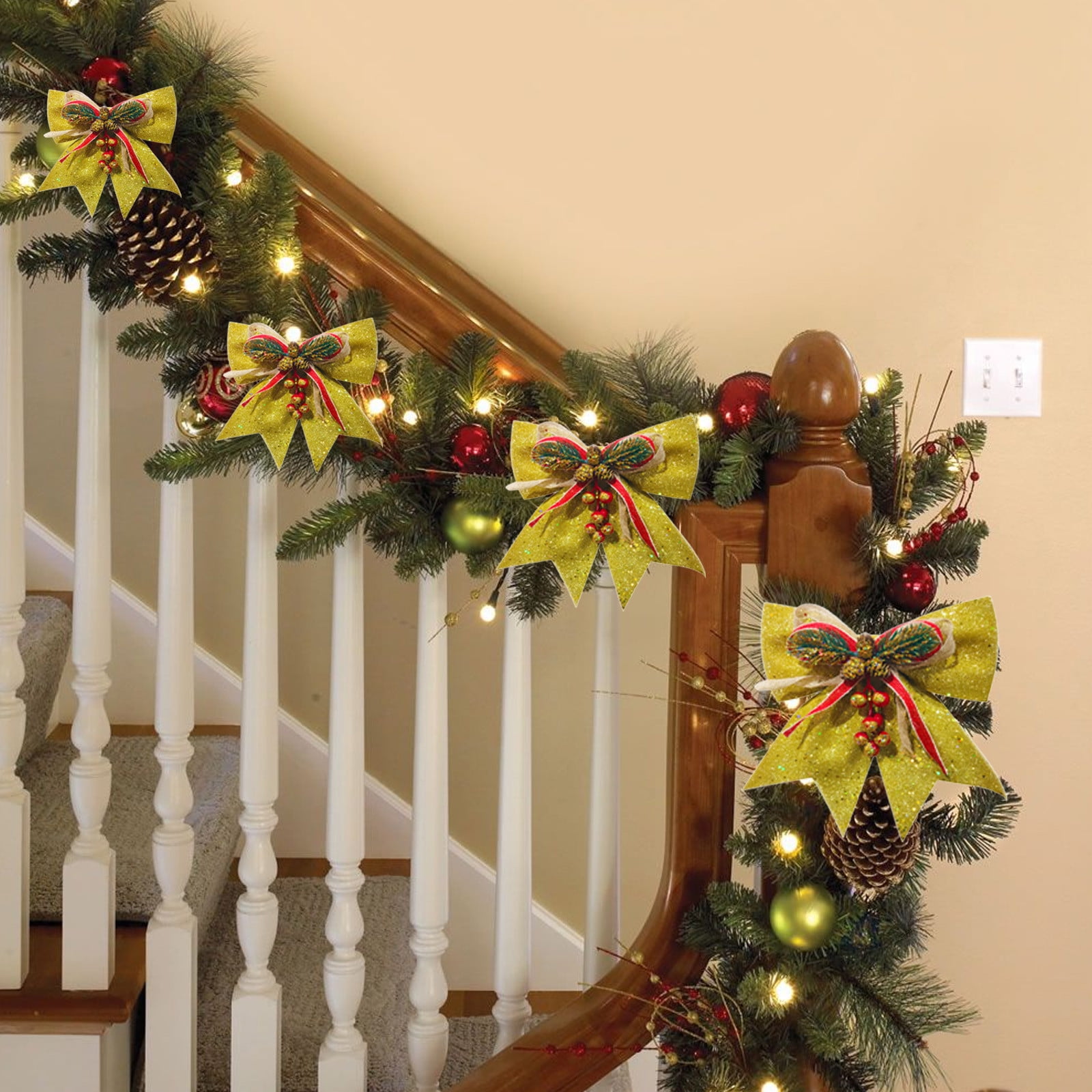 Christmas Tree Golden Bow Decoration,Glossy Decorative Bows for Wreath ...