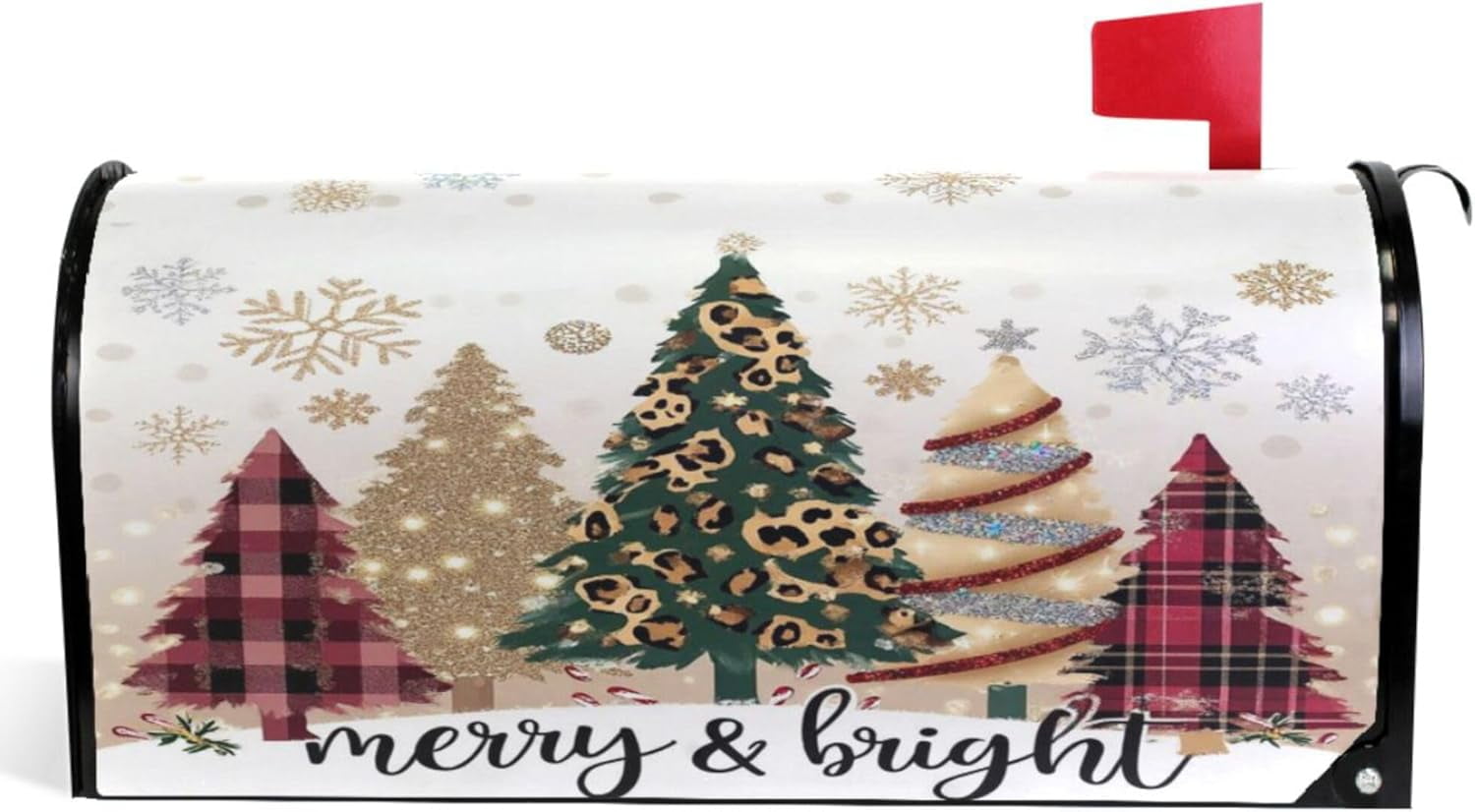 Christmas Tree Golden Magnetic Mailbox Covers Winter Snowflake Mailbox ...