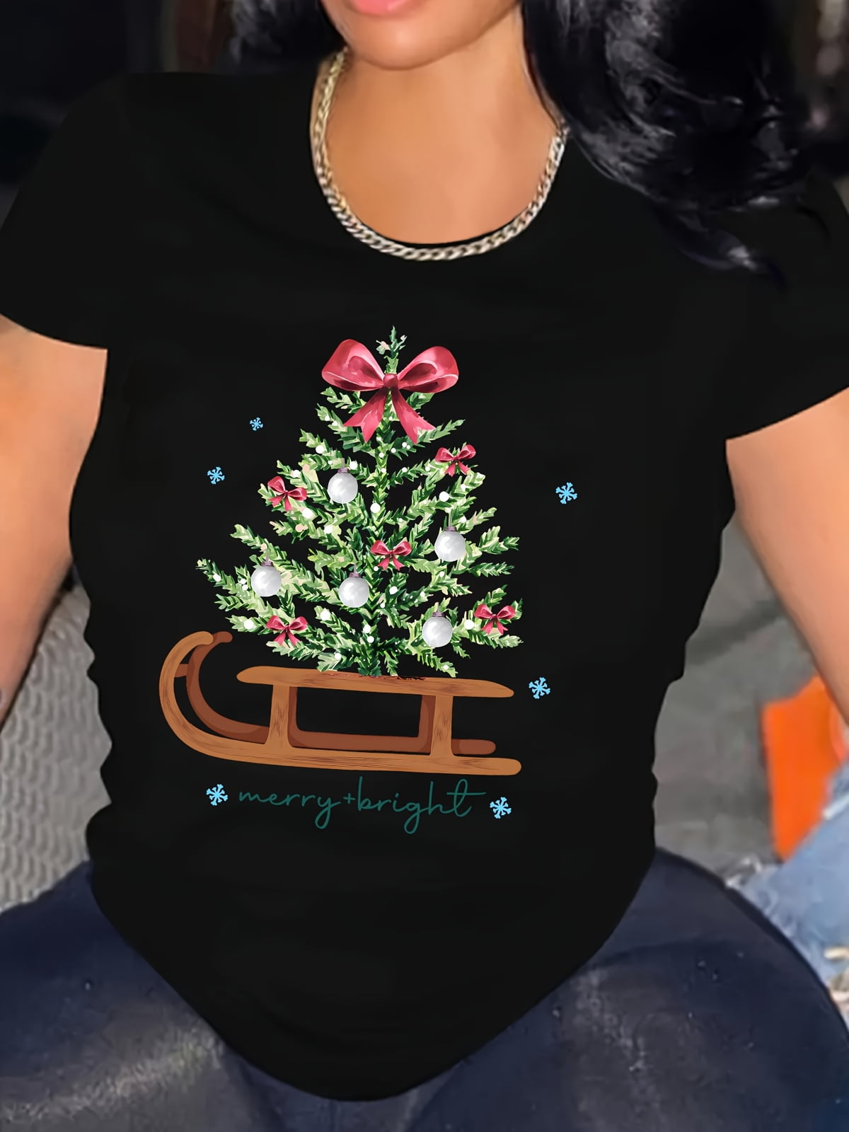 Christmas Tree Graphic Print Plus Size T-shirt - Walmart.com