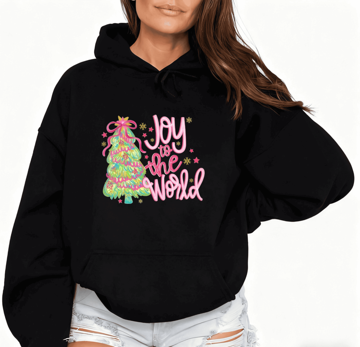 Christmas Tree Graphic Tee T-Shirt Joy To The World Print Top Commuting ...