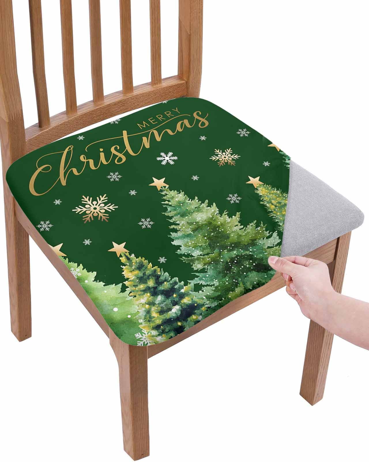 Christmas Tree Green Chair Seat Covers for Dining Room Stretch Chair ...