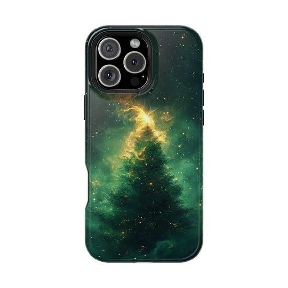 Christmas Tree Green Nebula Cosmic Galaxy Night Sky Art Phone Case with ...