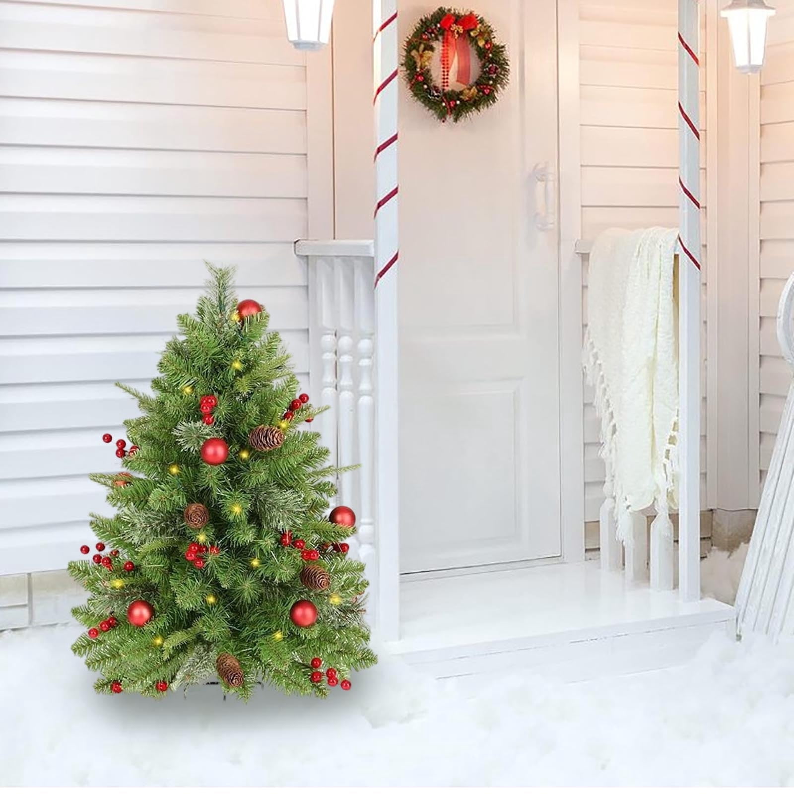 Christmas Tree Ground Stakes - Flocked Pine with Pinecones Red Berries ...