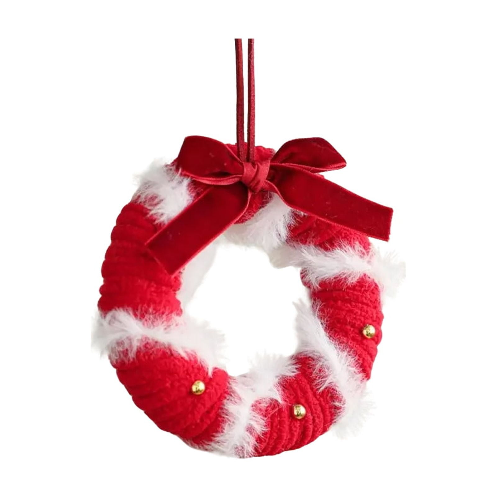 Christmas Tree Hanging Ornaments - 4.72inch Mini Plush Wreath with Bell ...