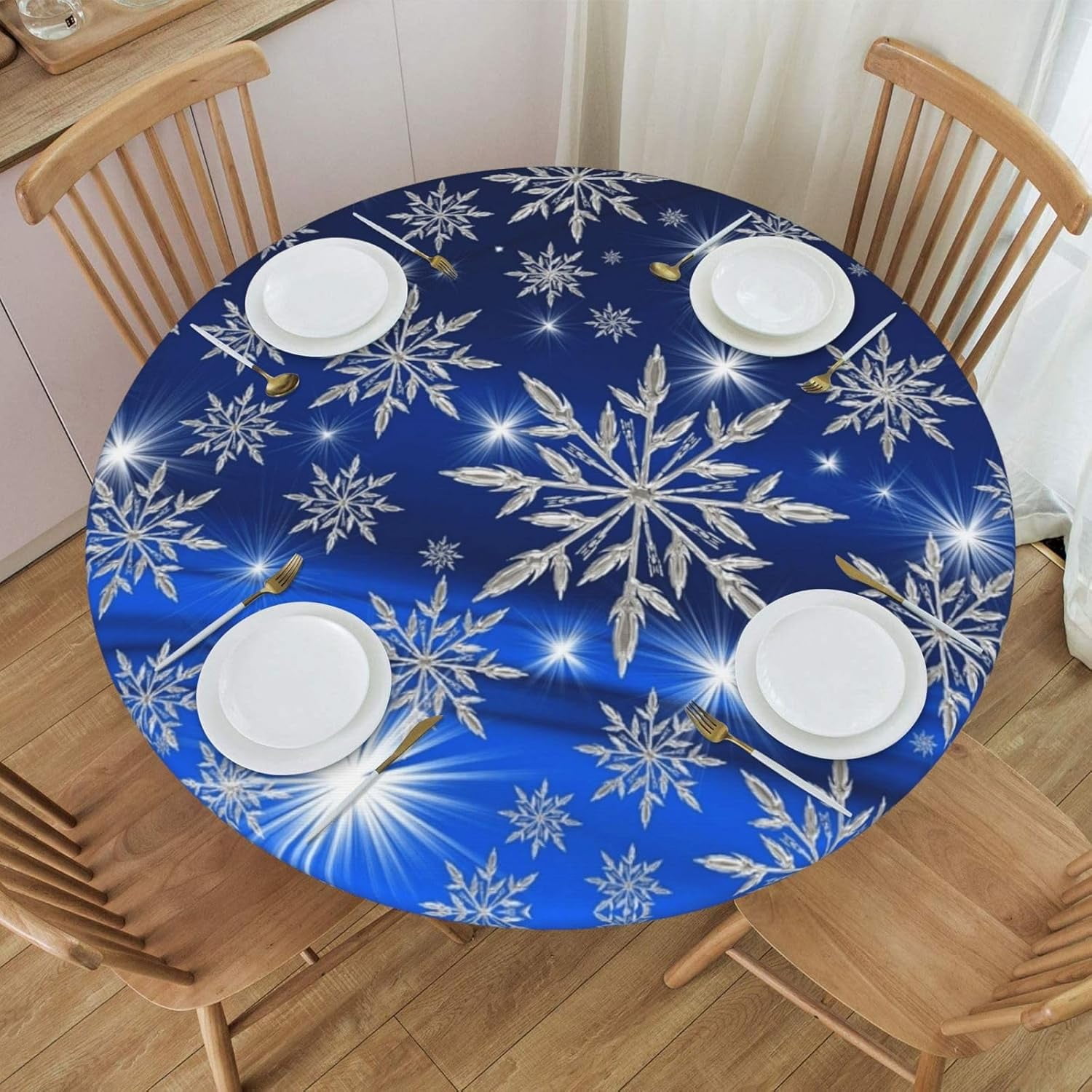 Christmas Tree Heart Cherry Round Tablecloth with Elastic Edge Table ...