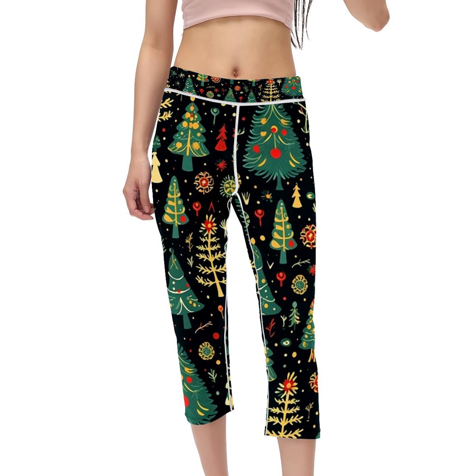 Christmas Tree High Waist Printed Capris Yoga Pants Women Leggings Gym ...