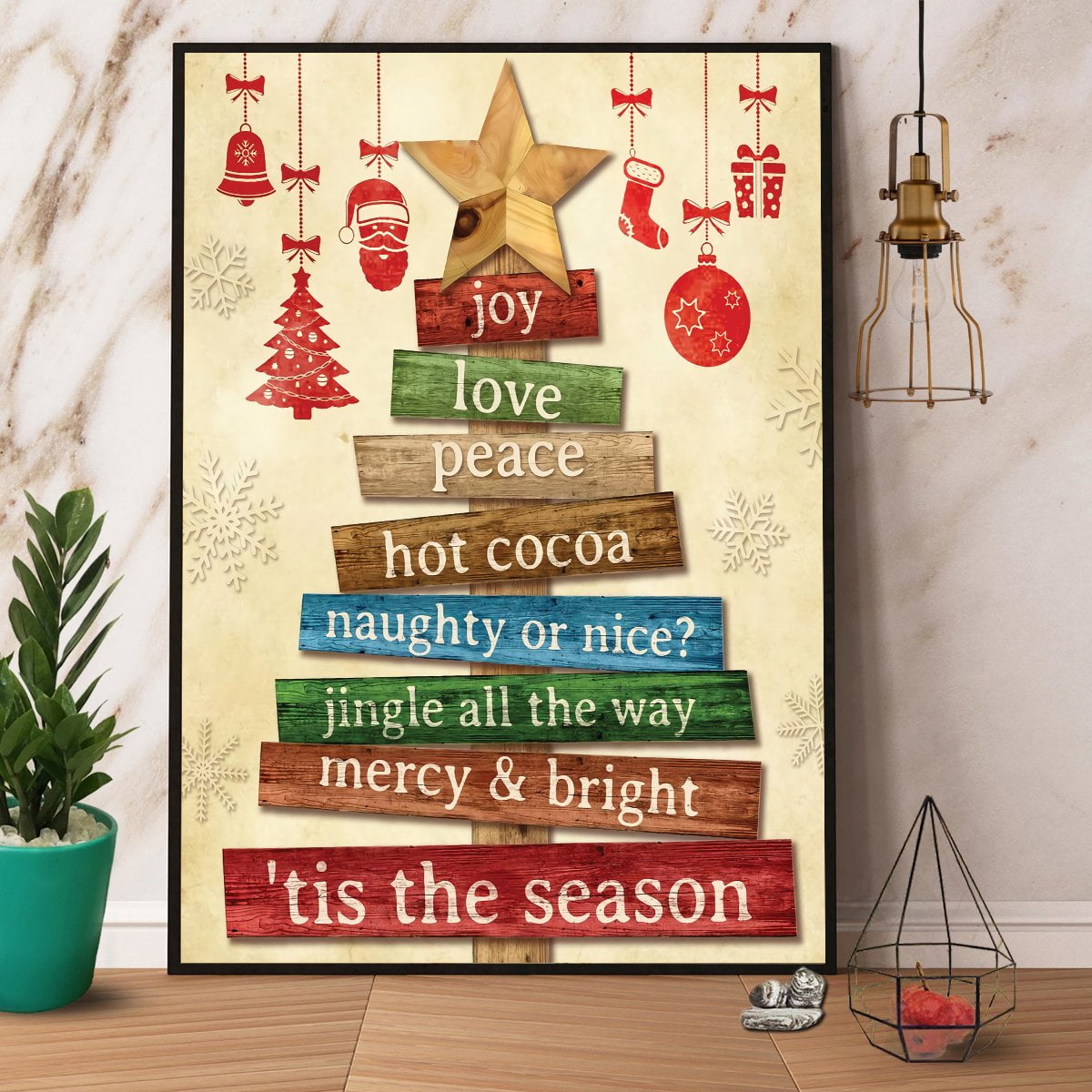 Christmas Tree Holiday Joy Love Peace Hot Cocoa Poster No FrameWrapped ...